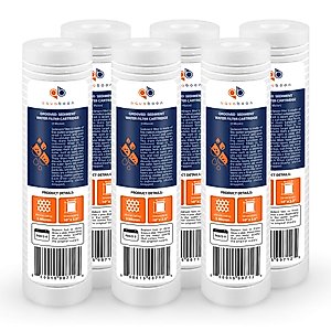 Aquaboon 5 Micron 10" x 2.5" Grooved Sediment Water Filter Replacement Cartridge for Any 10 inch RO Unit, Whole House Sediment Filtration, Compatible with P5, AP110, WFPFC5002, CFS110, RS14, 6-Pack
