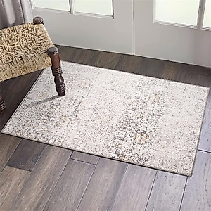 RoomTalks Ultra Thin Machine Washable Vintage Distressed Moroccan 2x3 Small Area Rugs Non-slip, Stain Resistant Modern Farmhouse Country Cottage Throw Rugs for Kitchen Bedroom Entryway Indoor Doormat