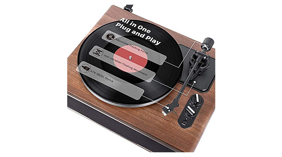 1 by ONE Hi-Fi Belt Drive Turntable with Speakers & Bluetooth