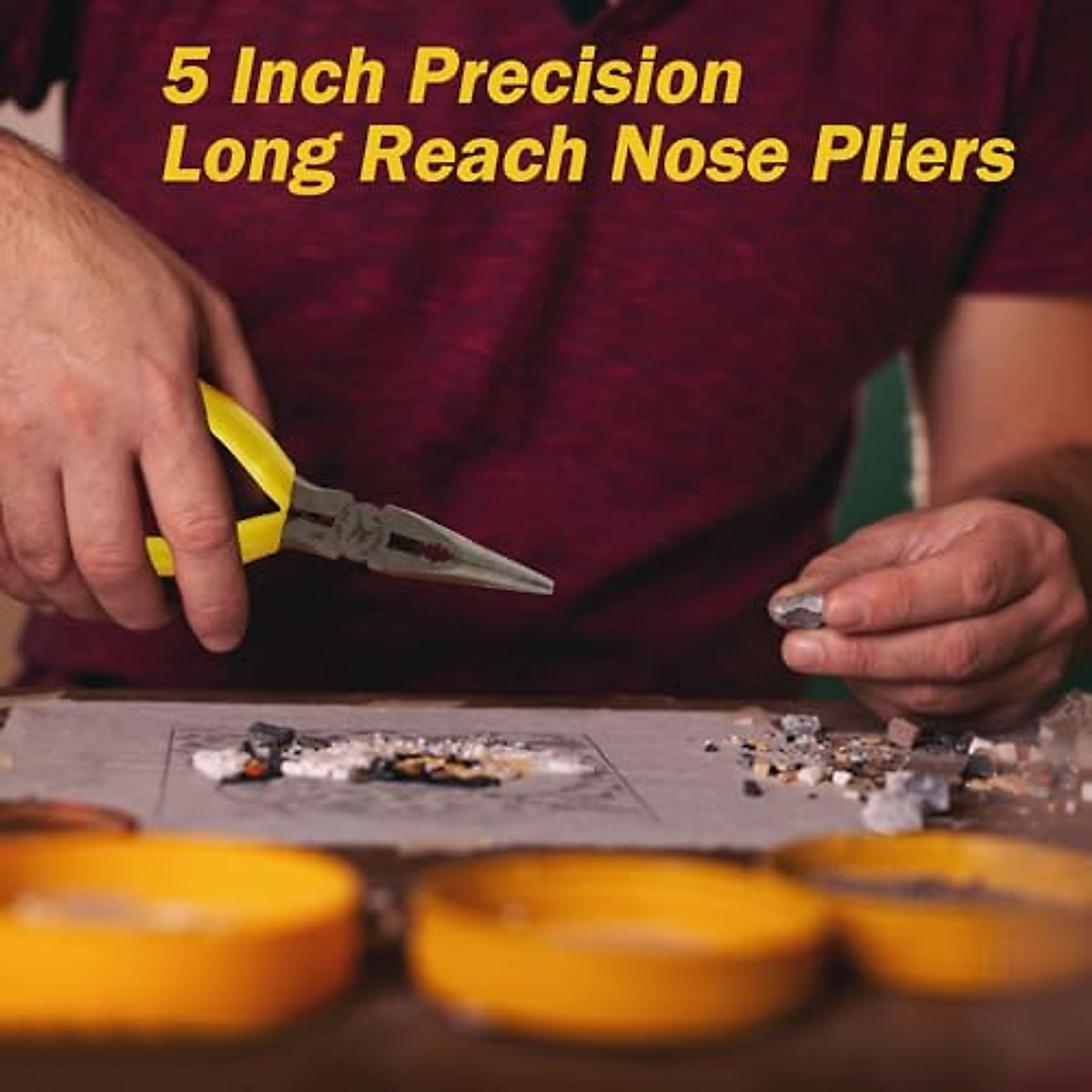 Rongon Spring Loaded Needle Nose Pliers 5 Inch Precision Long Reach Nose Pliers Wire Cable Cutter Hand Tools for Bending Wire, Handcraft, PCB Board, Working in Tight Areas