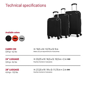 Swiss Mobility PVG Collection 28 Inch Hard Shell Spinner Luggage for Airplanes, Expandable Suitcase with 360-Degree Spinner Wheels, Retractable Handle, Black