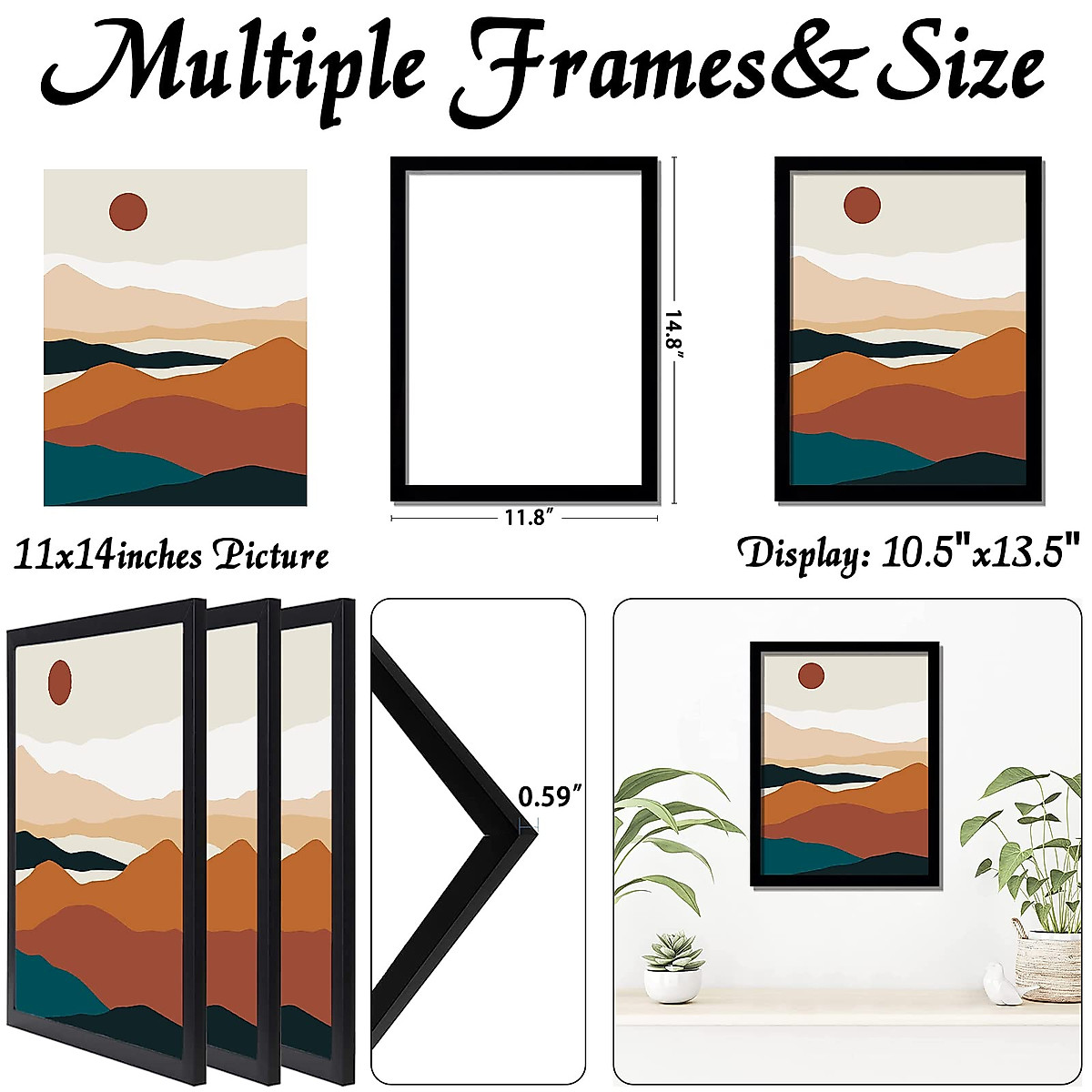 ijuerybai Black 11x14 Picture Frame Set of 3, High Transparent Frame for 11 By 14 Photo Collage Canvas Poster Size Wall Mount and Tabletop Horizontally Vertically (Black, 11 x 14 inches)