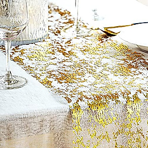 Qililandiy Gold Tulle Fabric Roll 11 Inch Sparkling Organza Fabric Spool Tulle Spool 10 Yards for Christmas Party Wedding Tutu Gift Wrap Table Decoration