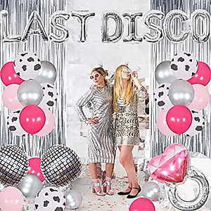 Last Disco Bachelorette Party Balloon Garland Arch Kit Silver and Pink Tinsel and Disco Ball Balloon for Nashville Western Disco Cowgirl Bachelorette Party Decoration, Bridal Shower