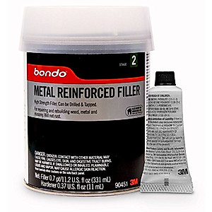 Bondo Metal Reinforced Filler - High Strength Filler, Can be Drilled and Tapped - Will Not Rust, 11.2 Fl oz with 0.37 oz Hardener