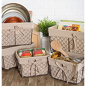 DII Farmhouse Chicken Wire Storage Baskets with Liner, Set of 5, Rustic Natural, Assorted Sizes