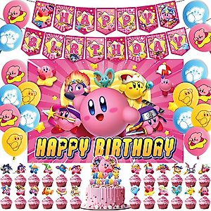Kir-Star Birthday Party Decorations,Happy Birthday Banner Set for Kids,Cupcake Toppers,Balloons Party Supply