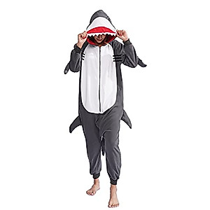 vavalad Adult Shark Onesie Pajamas Unisex Animal Cosplay Costume One Piece for Women and Men