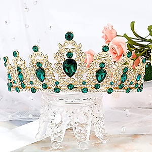 SuPoo Birthday Crowns Birthday Sash and Crown Kit Green Birthday Tiara Rhinestones Crown with Comb Glitter Birthday Girls Sash Crystal Headband Happy Birthday Decorations Gifts for Women