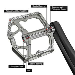 K PEDC Bike Pedal Aluminum Alloy 9/16" Bike Pedal MTB Wide Platform Flat Non-Slip Bicycle Pedals with 3 Bearings for Mountain Bikes, Road, BMX (TI 3bearings)