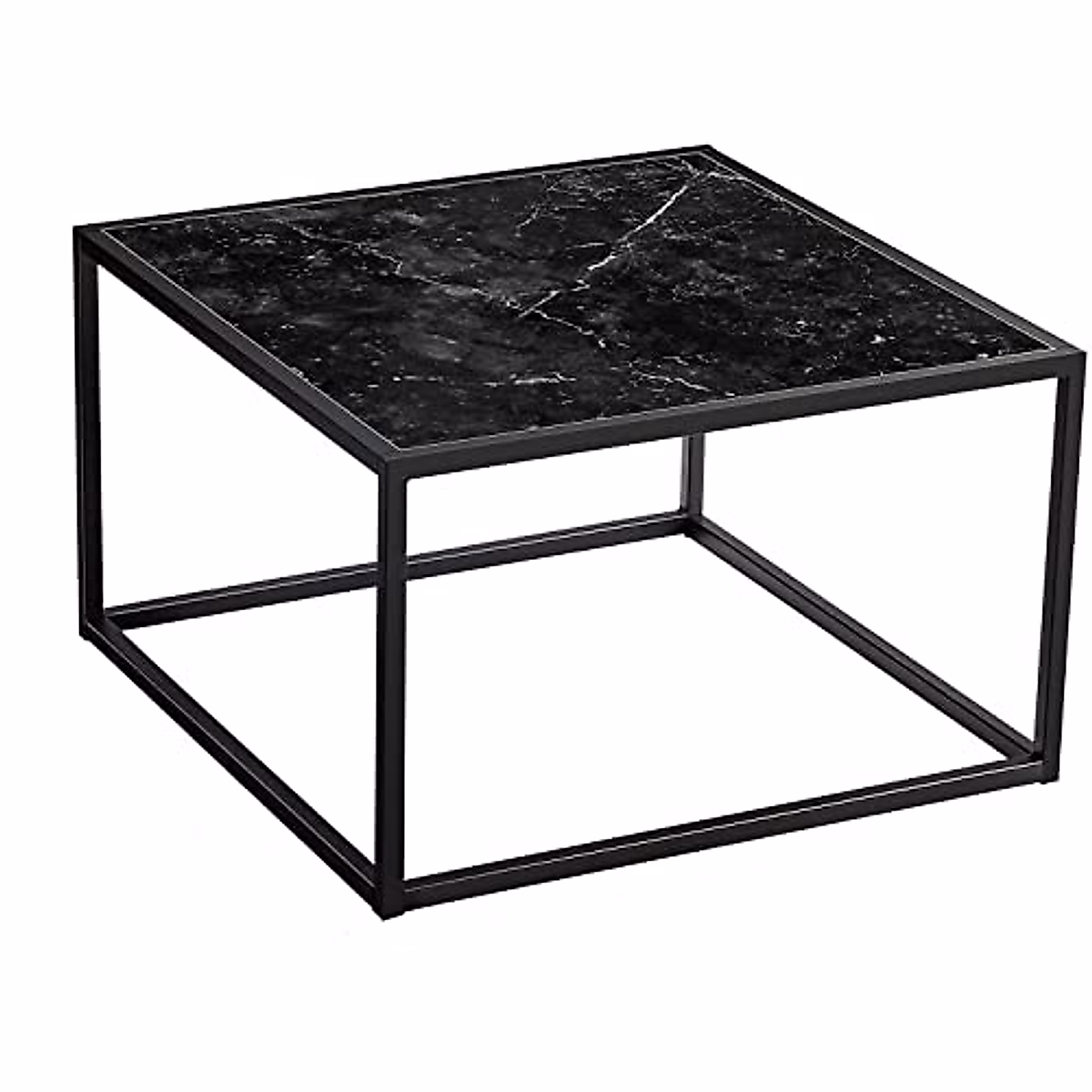SAYGOER Black Coffee Table Small Square Coffee Tables Simple Modern Center Table for Living Room Home Office 27.6 * 27.6 * 15.7Inch, Easy Assembly, Black Faux Marble