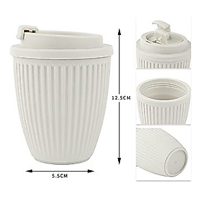 To Go Cup, Double Walled Travel Mug, To Go cup With Lid, Espresso Cup, Portable Cup, Ribbed Cup, Vacation Mug, Anti-Overflow Lid, Aesthetic, Neutral Color, Beige Cup, BPA Free, 8 oz Cups