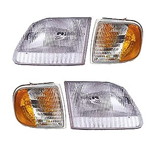 4 Piece Headlight & Corner Light Set - Compatible with 97-03 Ford Pickups F150 F250 (from 8/96 and up)