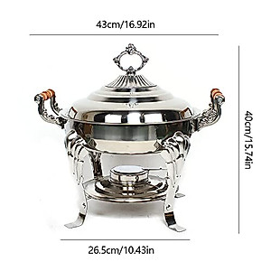 European Style Chafing Dish Buffet Set, Stainless Steel Chafer with Wooden Handle, Food Warming Tray for Catering, Chafers and Buffet Warmer Sets for Event Party Holiday Banquet Dinners (Round)