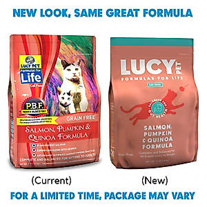 Lucy Pet Products Formulas for Life - Sensitive Stomach & Skin Dry Cat Food, All Breeds & Life Stages - Salmon, Pumpkin, & Quinoa, 4 LB Bag