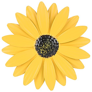 Happyyami Floral Wall Sculpture Metal Daisy Wall Art Inspirational Wall Sculptures Sunflower Hanging Figurine Wall Hanger Ornaments for Balcony Decor Yellow Garden Wall Art