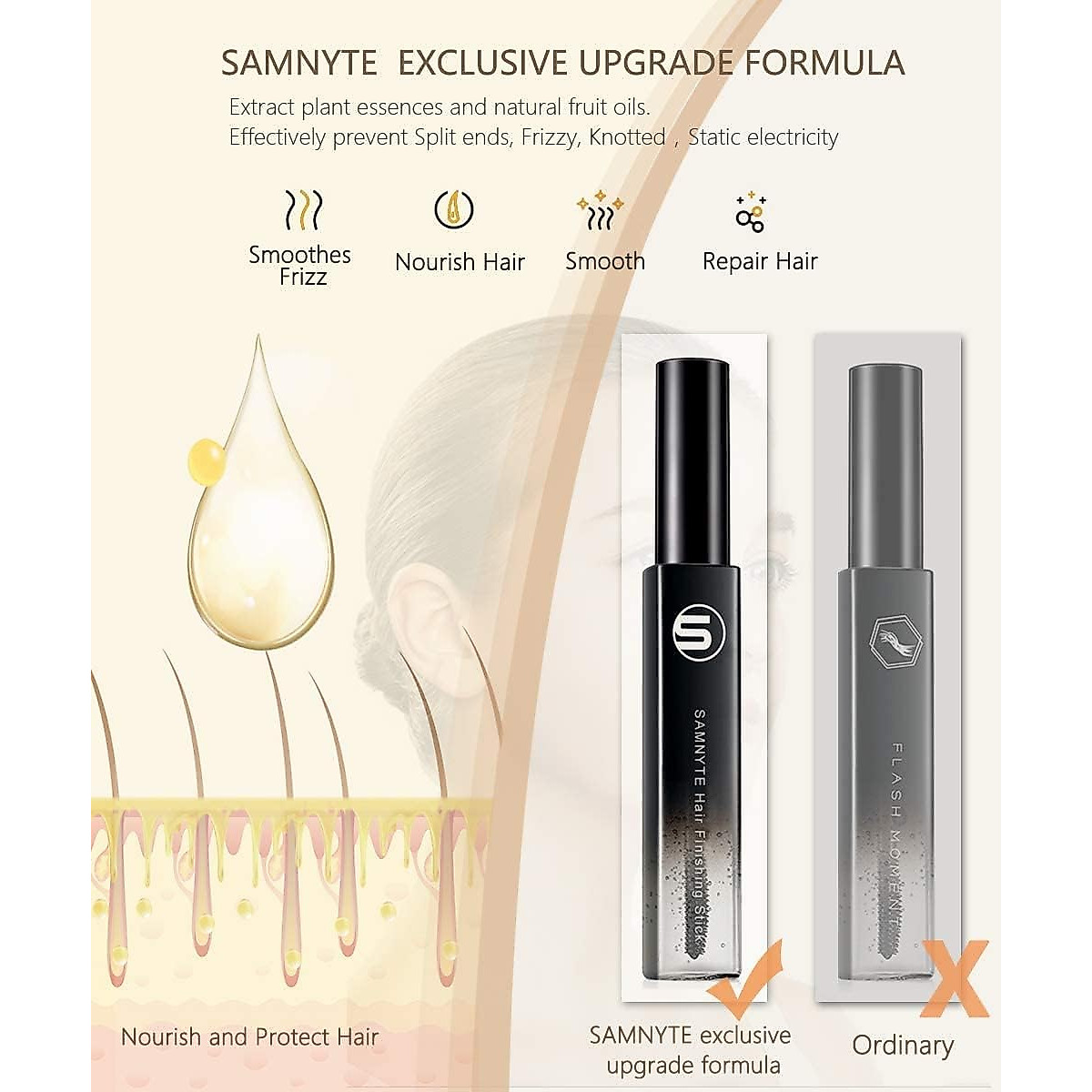 Hair Finishing Stick, 2 Pack - 0.7 Fl.Oz Hair Mascara for Taming Flyaways, Not-Greasy Hair Gel Stick