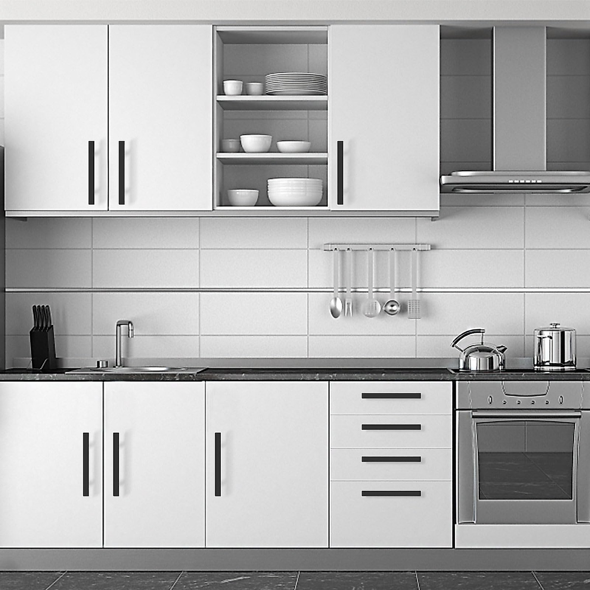 Onateel 30 Pack 5 Inch Matte Black Cabinet Pulls Stainless Steel Cabinet Handles, 3 Inch Hole Center Drawer Pulls Kitchen Cabinet Hardware