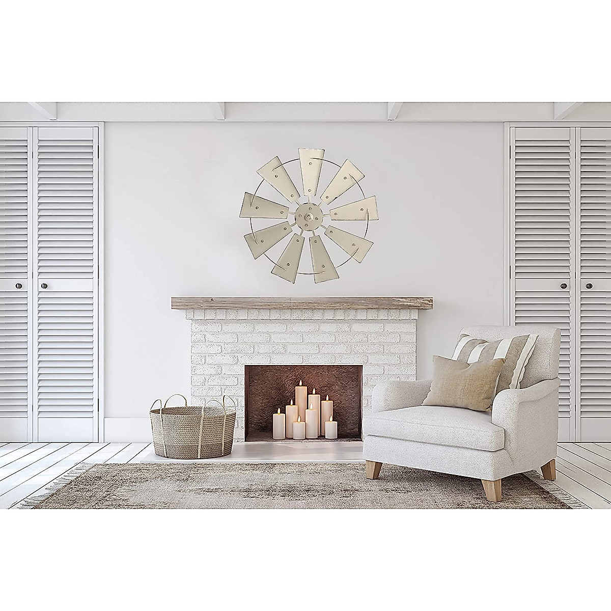 Glitzhome 22" Farmhouse Galvanized Windmill Wall Sculpture Home Decor Rustic Metal Rustic Wall Art Decoration, Silver