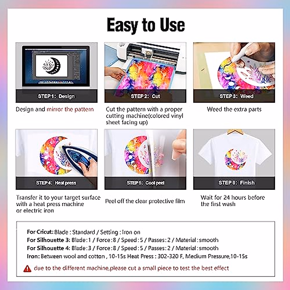 Watercolor Heat Transfer Vinyl,12" x 10",Ink Pattern Iron-on Vinyl Tie Dye Print HTV Rolls Bundle for T-Shirts Clothes Fabric,Heat Press Vinyl DIY Supplies