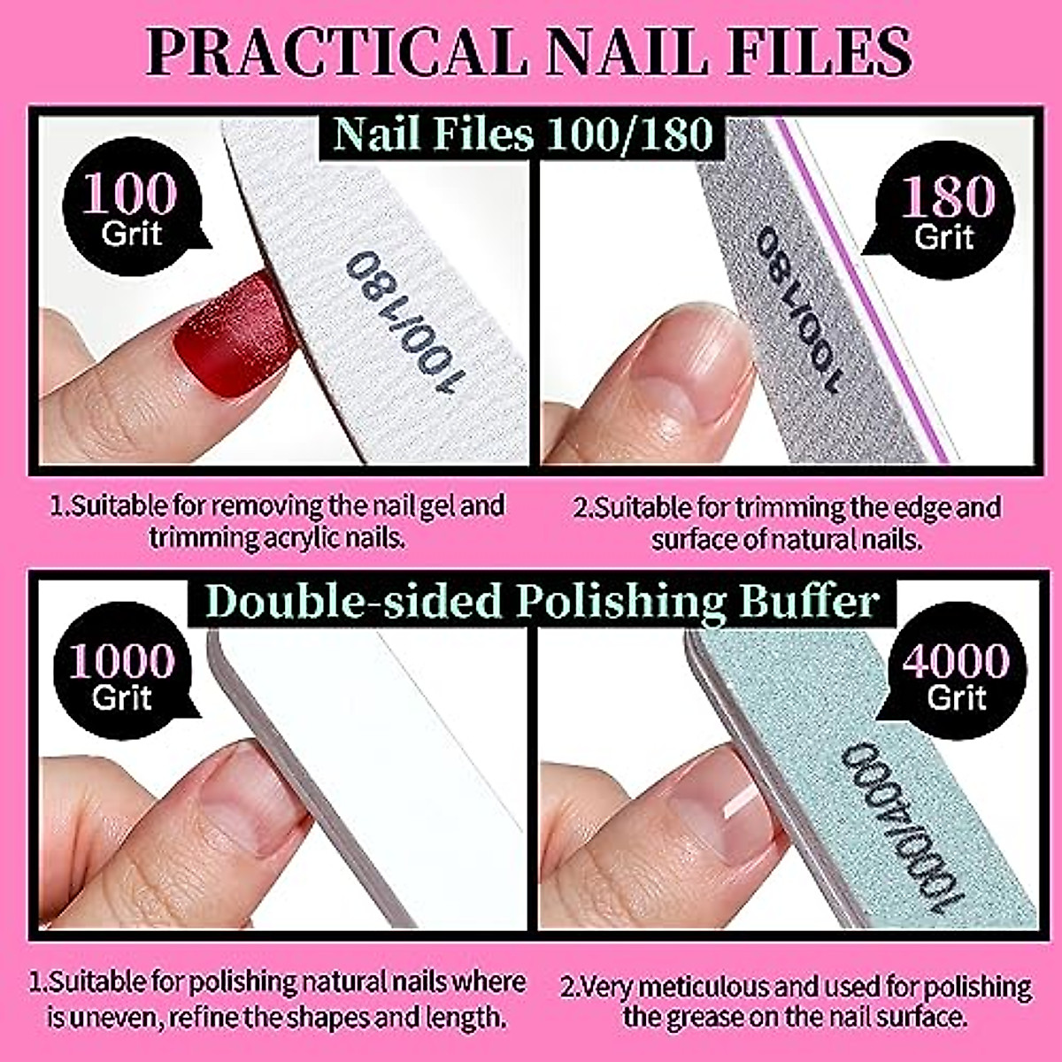FANDAMEI Nail Care Tool Kit, Nail Files 100/180, Nail Buffer Block, Cuticle Nippers, Cuticle Trimmer, Cuticle Pusher, Nail Lifter for Ingrown Toenails, Nail Tools, Nail Kit, Pedicure & Manicure Tools