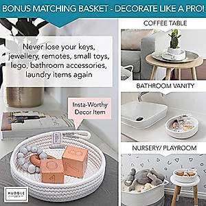 XXXL WASHABLE Blanket Basket Large 2PCs Blanket Storage Living Room - XXX Large Basket for Storing Blankets and Toys + Small Basket for Toys, Keys, Masks | Basket for Blankets (Grey and White)