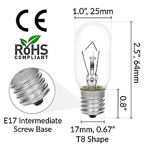 Simba Lighting Microwave Appliance Light Bulb T8 40W (6 Pack) Incandescent with E17 Intermediate Screw Base for Ovens, Under Hood, Stove Top, Range, 110V 120V 125V 130V, Dimmable, 2700K Warm White