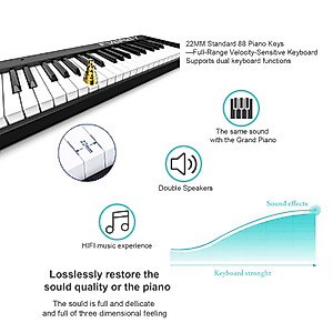 FVEREY Folding Piano Keyboard, 88 Key Semi Weighted Keyboards Electric Piano, Full Size Keyboard Portable Digital Piano with Sustain Pedal, Handbag, Bluetooth, USB MIDI for Beginner, Adult