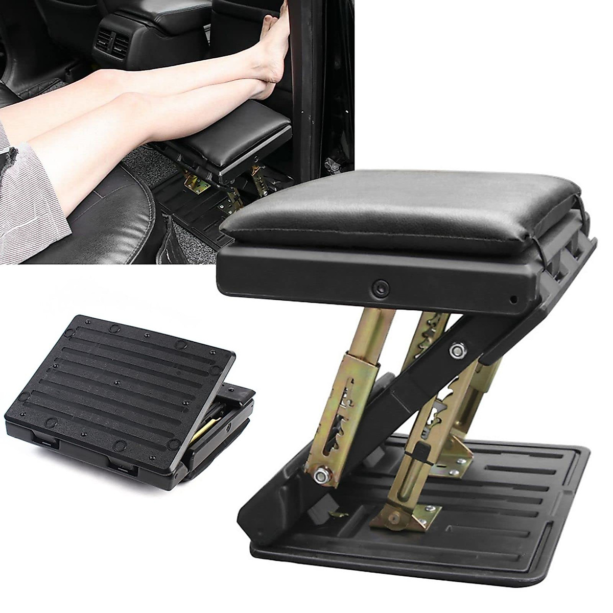 Car Footrest, Foot Rest Stool Ergonomic Adjustable Height Under Desk/Car Comfortable Footrest Business Trip Ottoman Stool Black
