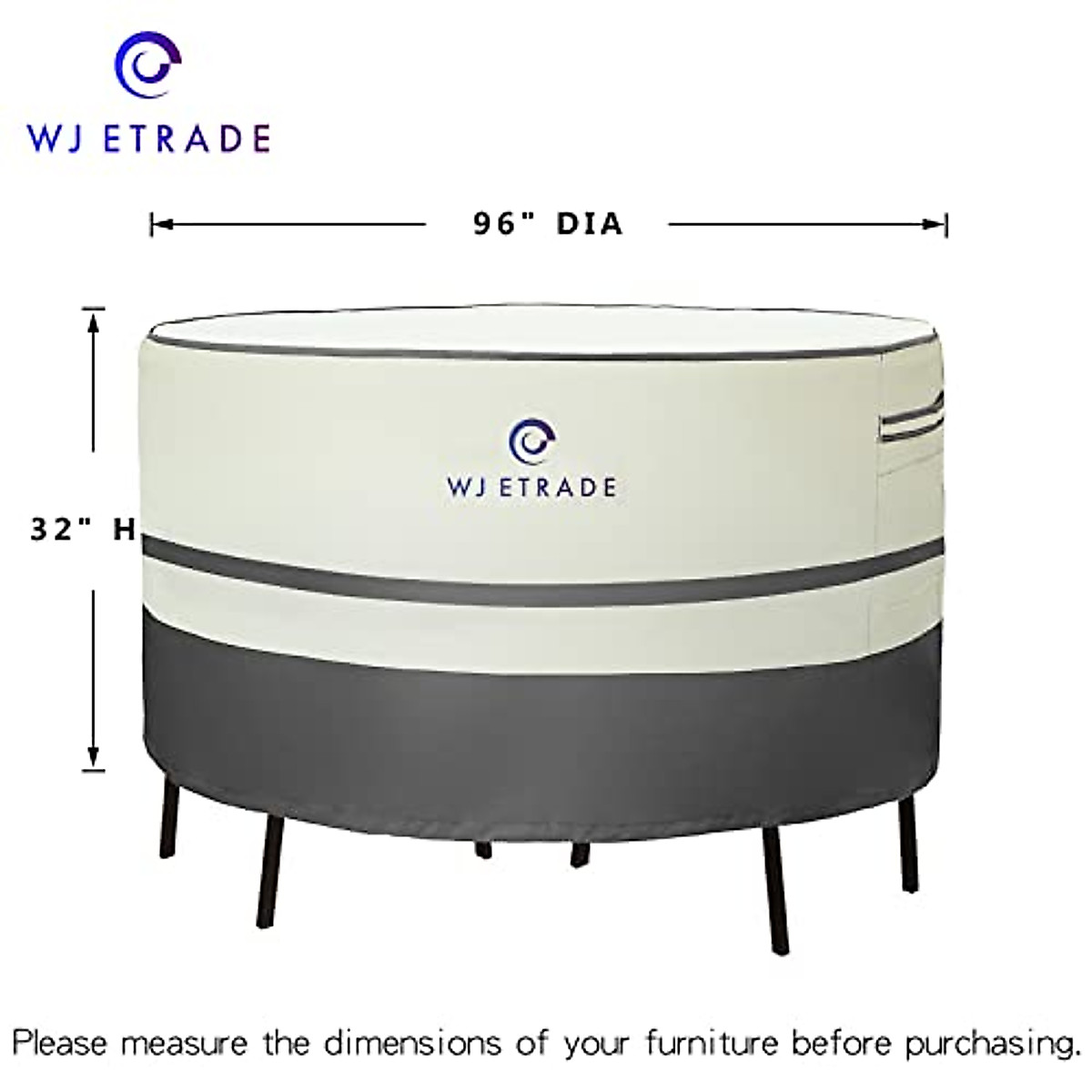 WJ-X3 Patio Furniture Set Covers, 96" Diax32 H Round Waterproof UV Resistant Heavy Duty Cover Fits 5-7 Piece Large-Medium Dining Set, Beige+Grey