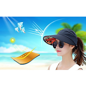 HINDAWI Sun Hat Sun Hats for Women Wide Brim UV Protection Summer Beach Packable Visor Black