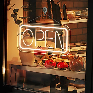 Neon Open Sign for Business, Personalized LED Open Light Up Sign Powered by USB for Bar, Stores, Salon, Coffee Shop Window, Hotel etc Small Business Welcome Neon Sign, Warm White, 15.7x7.5in