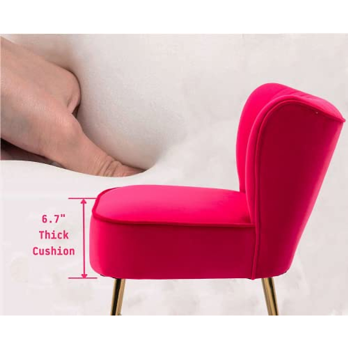 Shunzhi Velvet Accent Chairs Set of 2 Modern Upholstered Slipper Chairs with Golden Legs Comfy Armless Wingback Side Chairs Corner Chair for Bedroom/Dining Room/Living Room/Office,Rose Red