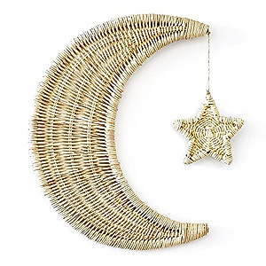 BEBE BASK Handmade Rattan Moon Wall Décor with Hanging Star - Moon Decor - 100% Natural Organic Rattan Moon Decor for The Boho Nursery - Moon and Stars Nursery Décor - Stars and Moon Nursery Décor