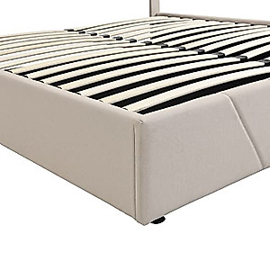 Harper & Bright Designs Queen Bed with Storage Underneath, Upholstered Platform Bed with Lift Up Storage and Tufted Headboard, Wooden Bed Frame for Teens Adults (Queen Size, Beige)