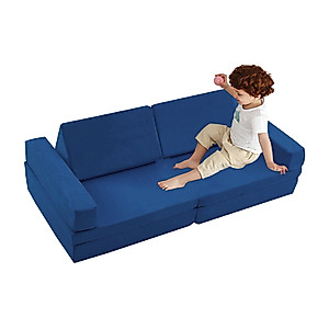 C-CHAIN Modular Play Couch Sofa for Kids Imaginative Furniture Set Creative Kids,Perfect Toddler & Baby Couch for Play & Lounging,Kids Bedroom Furniture (Blue)