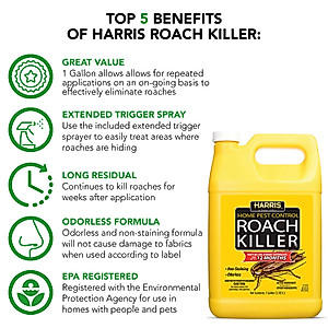 Harris Roach Killer, Liquid Spray with Odorless and Non-Staining 12-Month Extended Residual Kill Formula (Gallon)
