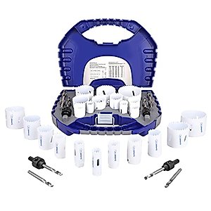Hole Saw Kit, 17 Piece General Purpose 3/4" to 2-1/2" Set with Mandrels, Bi-Metal, Durable High Speed Steel (HSS). Fast Cut Clean, Smooth and Precise Holes Through PVC, Metal, Wood, Plastic, Drywall