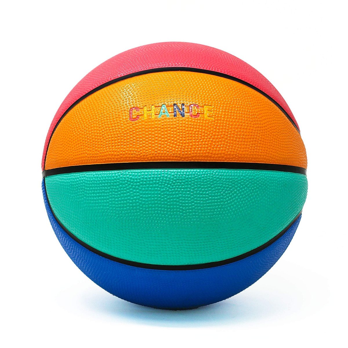 Chance Premium Rubber Outdoor/Indoor Basketball (5 Kids & Youth - 27.5", Juicy - Multi-Color) Standly The Ball Stand