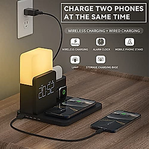 Wireless Charger,3 in 1 Fast Charging Station with Digital Alarm Clock and Night Light,Compatible for iPhone 13/13 Pro/12/12Pro Max/11 Series/XS Mas/XR/XS/8/8 Plus/iwatch/AirPods/Samsung Galaxy