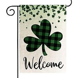 St Patrick's Day Garden Flag Shamrock Clover Welcome Double-Sided 3Ply 12.5 x 18 Inch Happy Saint Patty's Day Irish Small Mini Flag Outdoor Decoration (B)