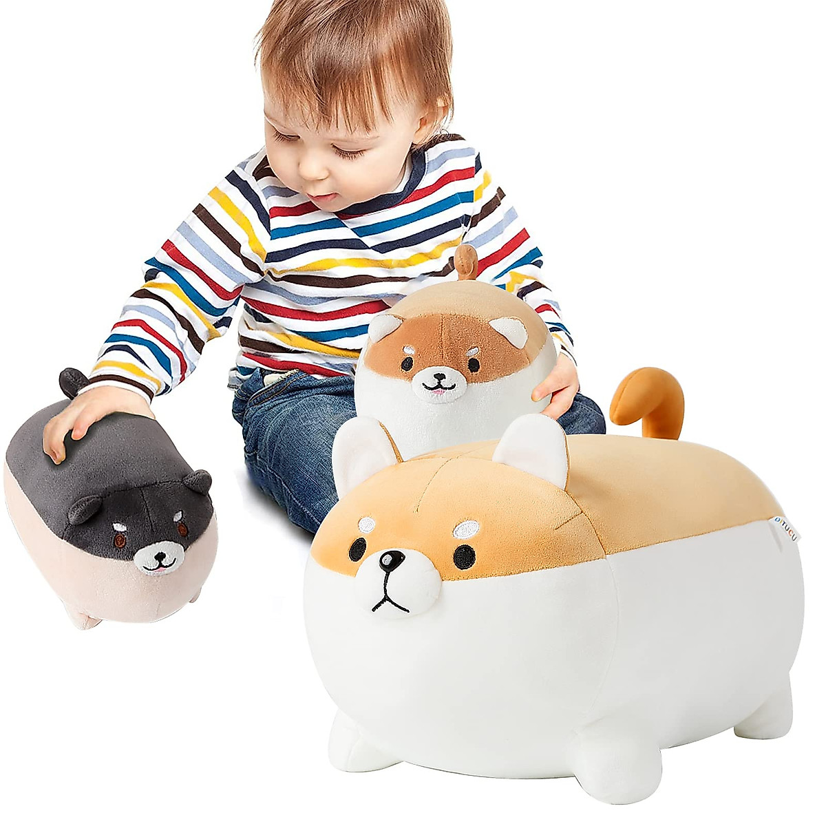 Ditucu Cute Shiba Inu Stuffed Animal Toy Mommy 15.7 inch with 2 Babies 6.2 inch Corgi Akita Dog Plush Pillow Kawaii Plushie Toy Best Gifts for Kids (Shiba Family)