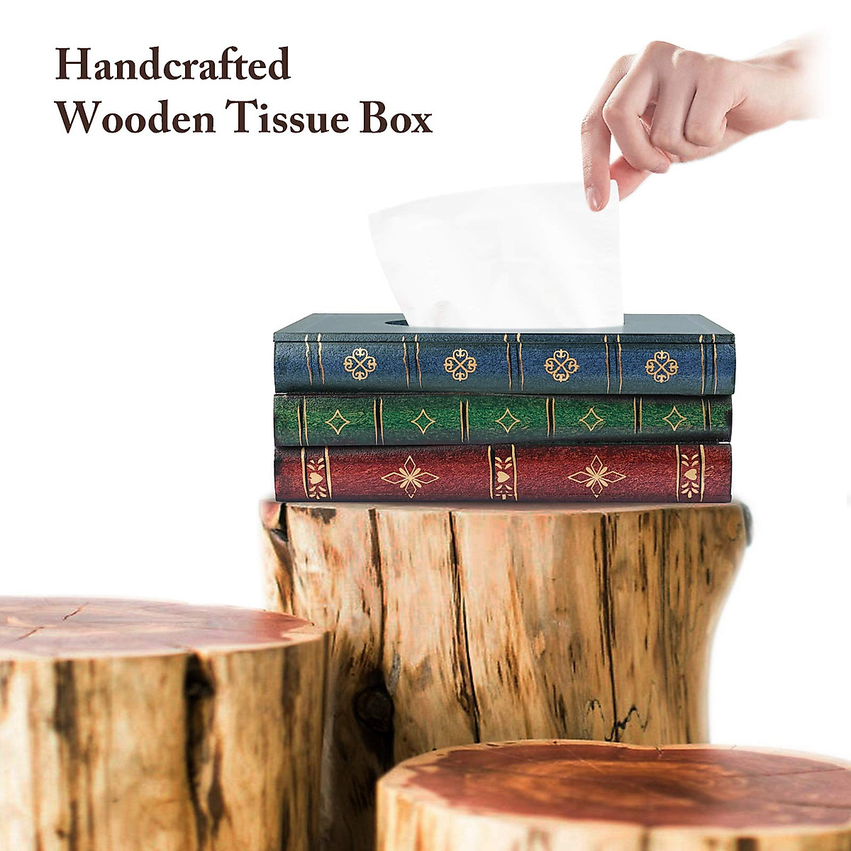 NiHome Tissue Box Cover Rectangular,Wood Box Rustic Tissue Holder Ideal for Bathroom Nightstand Office Car, Blue Top