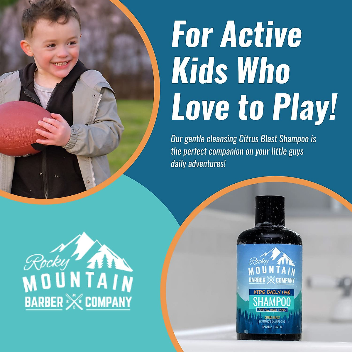 Rocky Mountain Barber Company Kids Shampoo for Boys with Light Citrus Scent - Gentle Cleansing - 12.5 oz