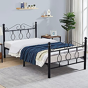 GreenForest Twin Bed Frame with Headboard Heavy Duty Metal Platform Bed Frame with Underbed Storage No Box Spring Needed Mattress Foundation, Black