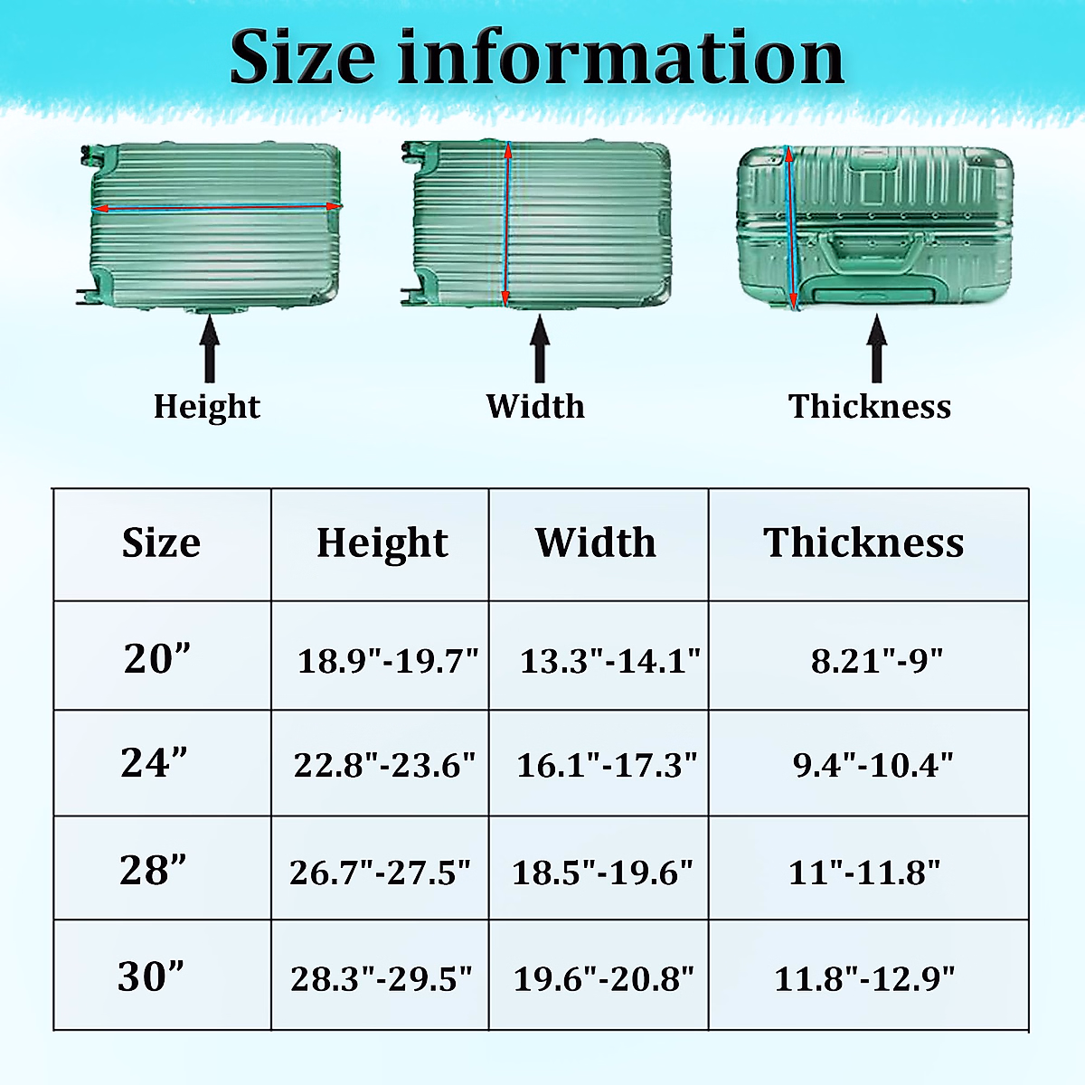 ZOUNI Clear PVC Luggage Cover Protectors, 30 Inch Waterproof Transparent Travel Luggage Protector Suitcase Cover Protectors for Wheeled Suitcase (30"（20.8" L x 13" W x 29.5" H）)