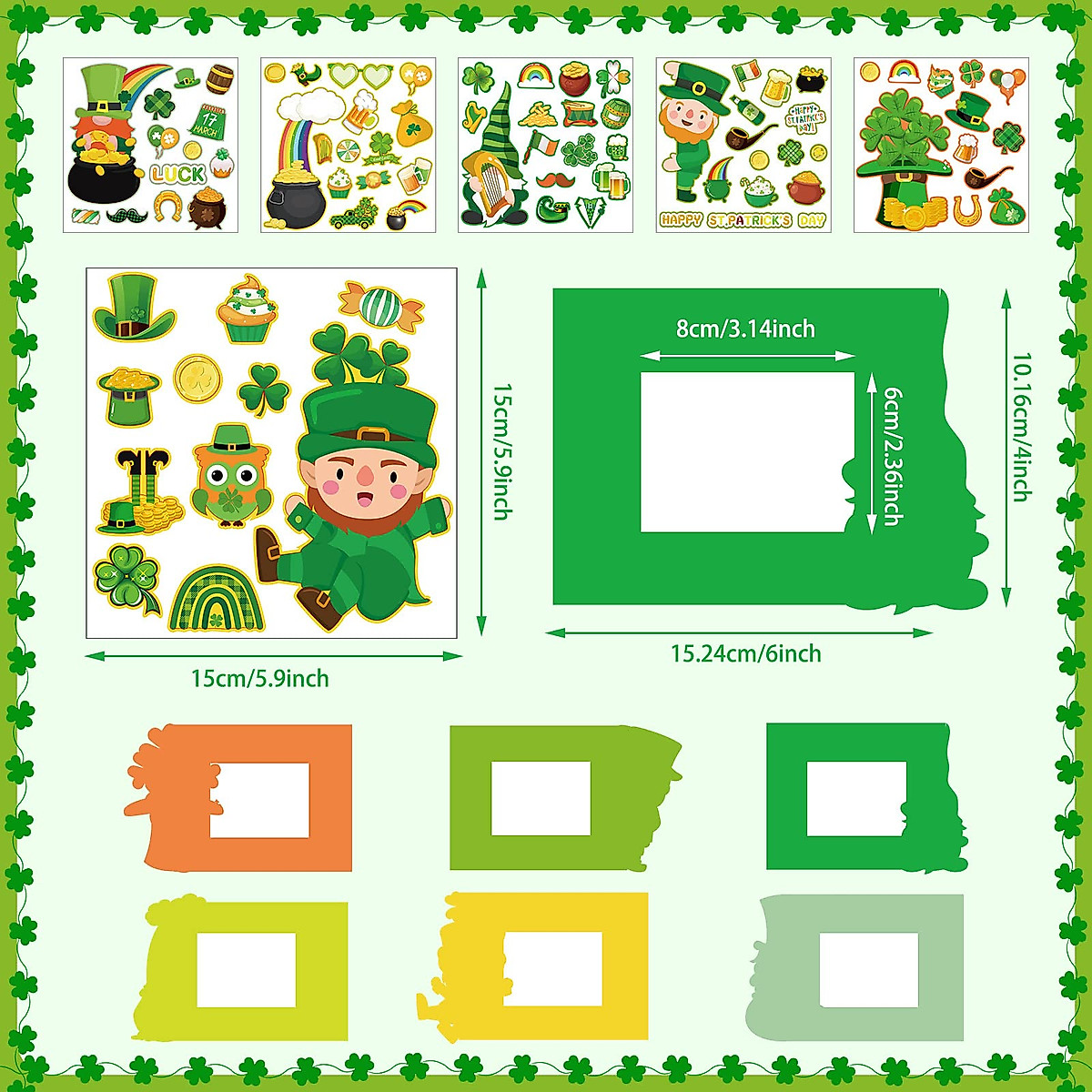 24 Sets St. Patrick's Day Crafts for Kids DIY Picture Frames Craft Kits Irish Shamrock Paper Photo Frames Saint Patricks Day Arts and Crafts with Stickers for Party Favors Home Class Game Activities
