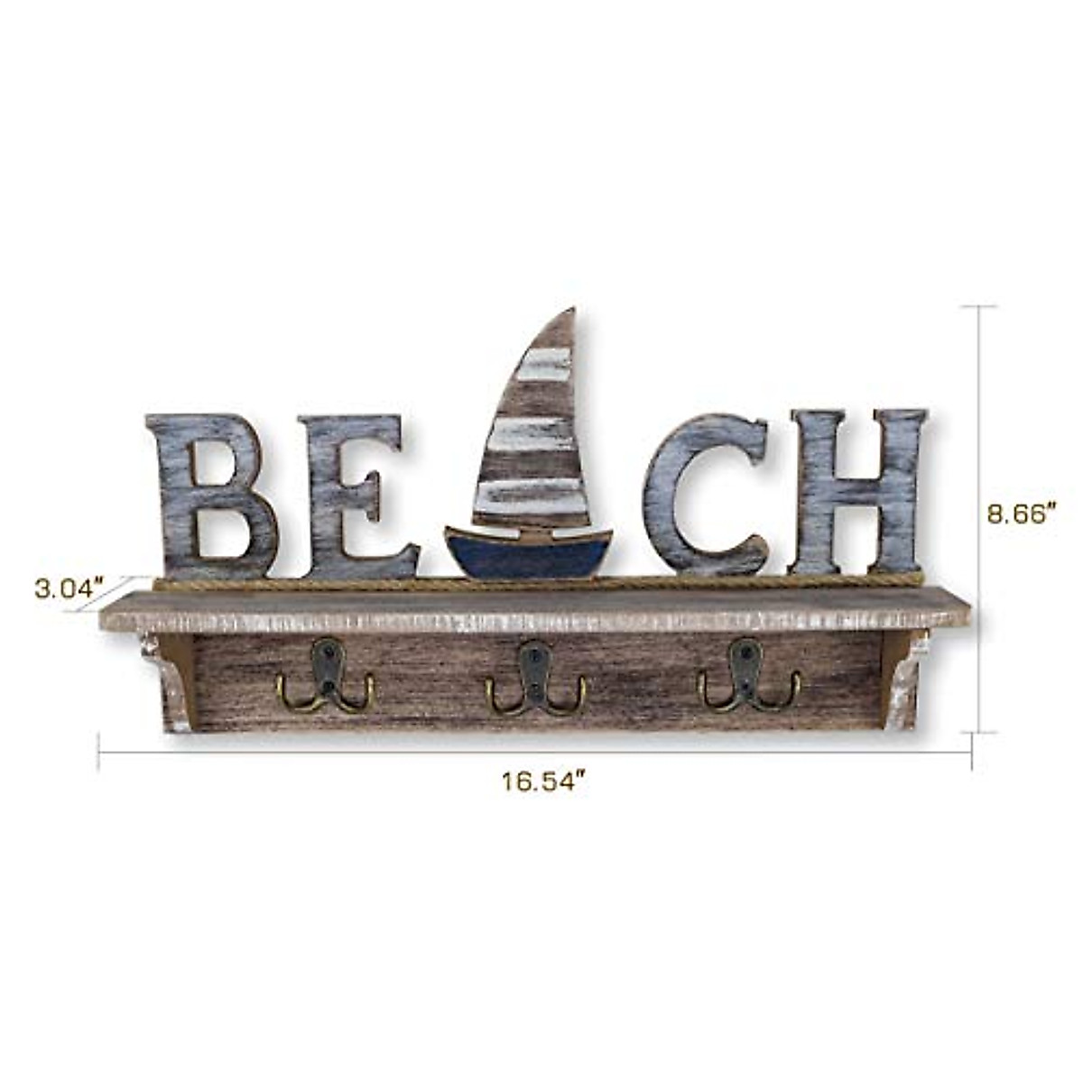 SAILINGSTORY Beach Wall Decor, Beach Sign Key Holder for Wall Mounted Coat Rack with Shelf, Beach Decor Nautical Decor Key Hook for Wall with Shelf
