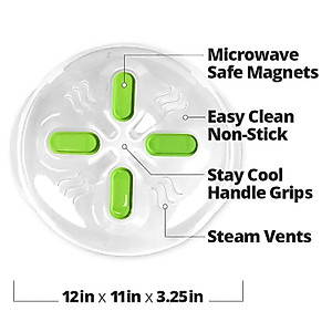 HOVER COVER Magnetic Microwave Cover for Food | Clear Microwave Splatter Cover | Microwave Plate Cover with Steam Vents | Food Grade Dish Cover | BPA-Free | Dishwasher Safe | Black & Green Bundle Pack