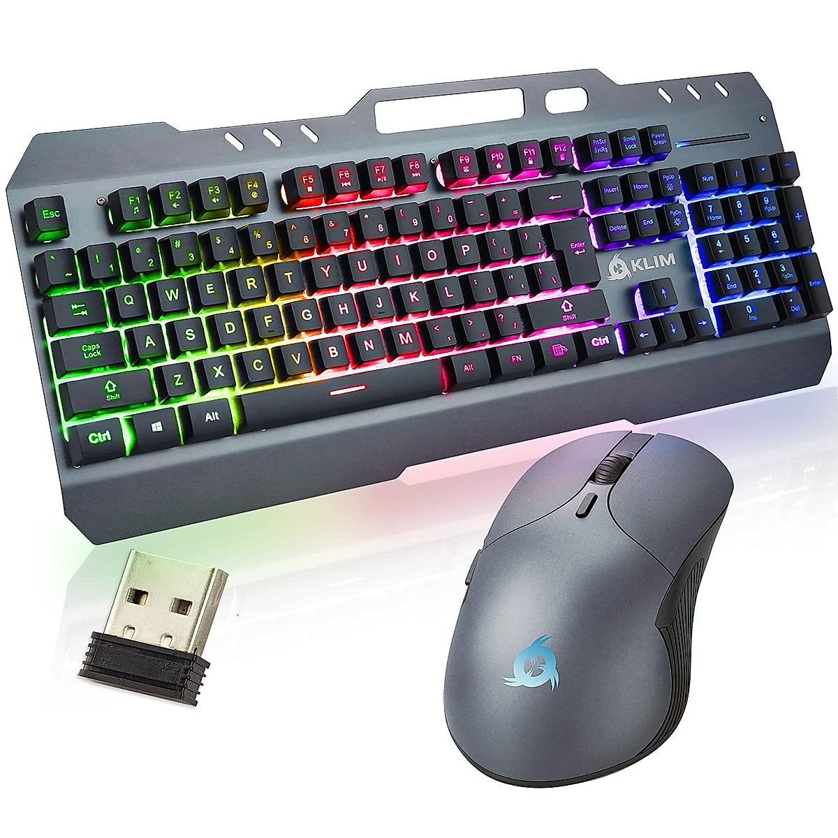 KLIM Unity Wireless Keyboard and Mouse Set US - New 2024 - Slim Durable Ergonomic Mechanical Feel - Backlit Wireless Gaming Keyboard and Mouse for PC Mac PS4 PS5 - Long-Lasting Built-in Battery